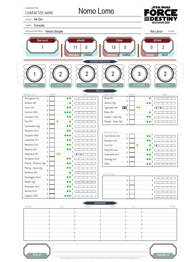 Character Sheet Lance | PDF