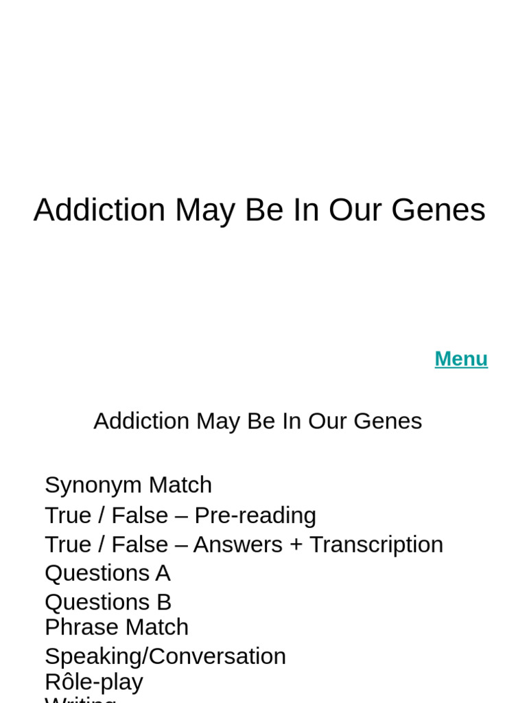 Mini-Lesson - Addiction May Be in Our Genes | PDF | Self Control | Self ...