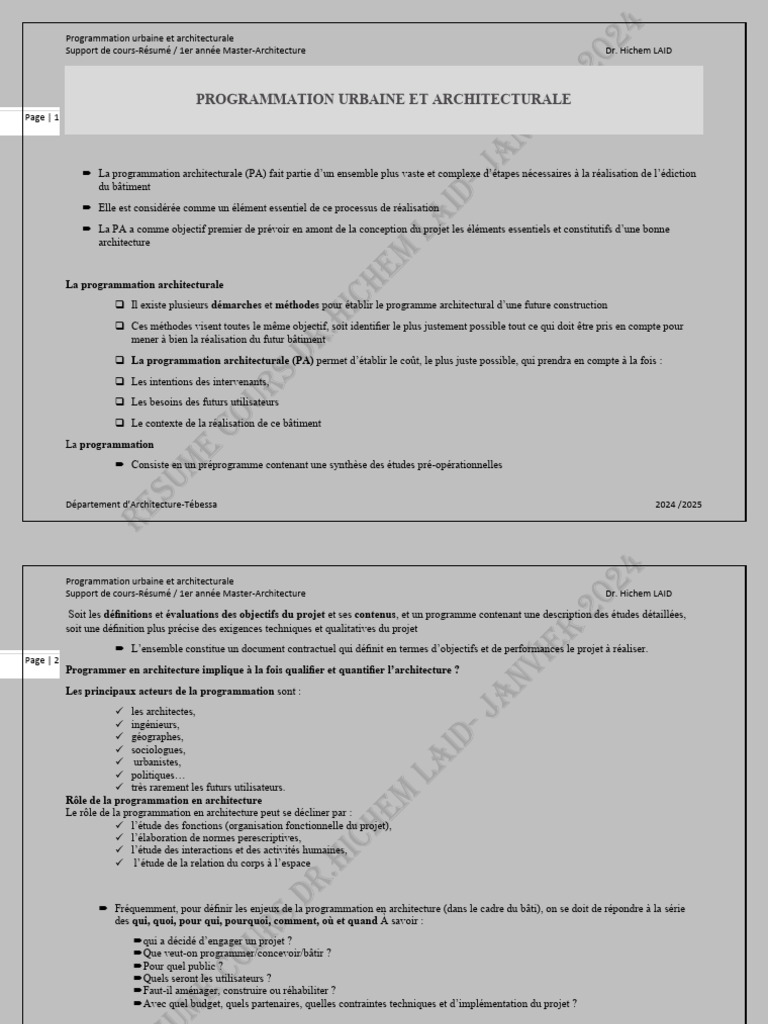 Programmation - Urbaine - Et - Architecturale - 2024 - 2025 | PDF | Sciences cognitives | Cognition