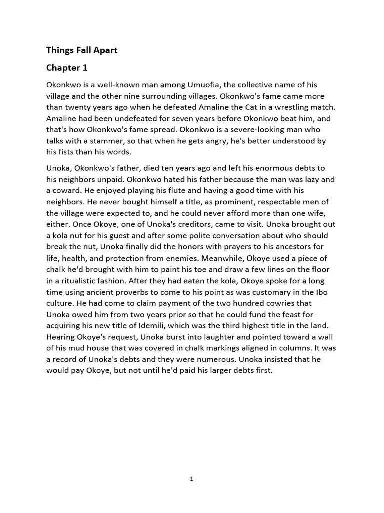 Things Fall Apart Chapter 1 | PDF