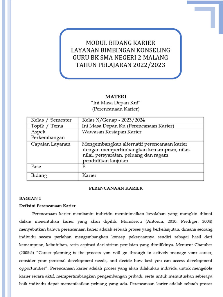 BK Modul Fase e Bidang Karier - Perencanaan Karier | PDF