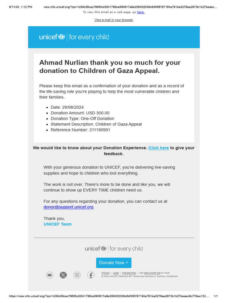 Donation Confirmation for Gaza Appeal | PDF