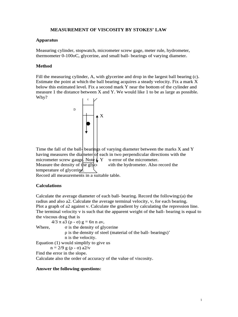 Measurement of Viscosity by Stokes Law | PDF | Viscosity | Soft Matter