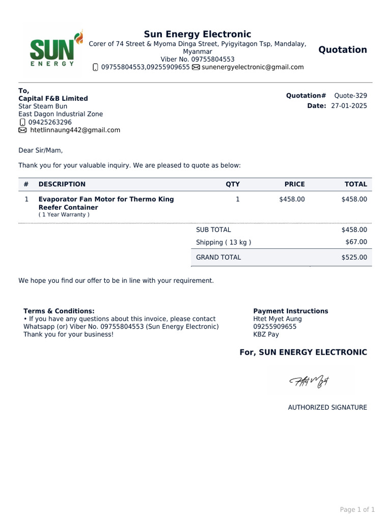 Fan Motor Quotation | PDF