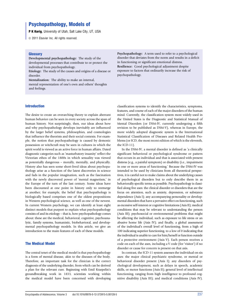 Overview of Psychopathology Models | PDF | Psychoanalysis | Mental Disorder