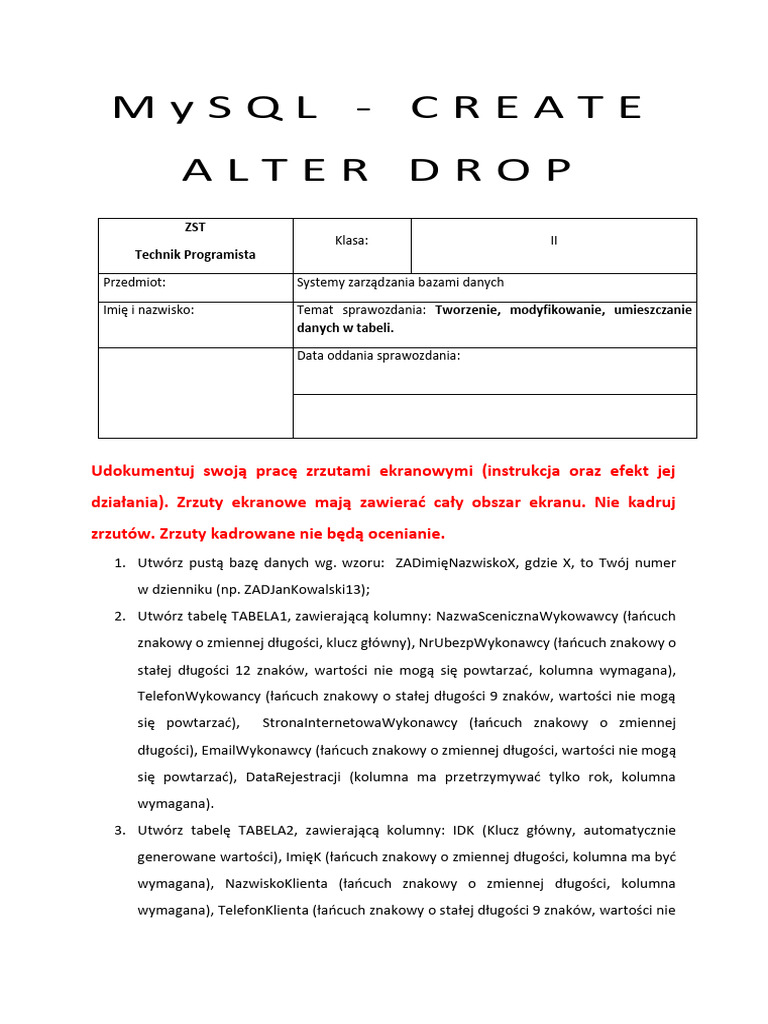 MySQL CREATE ALTER DROP | PDF