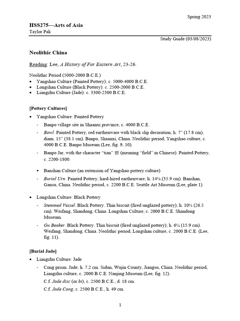 Study Guide - Neolithic China | PDF