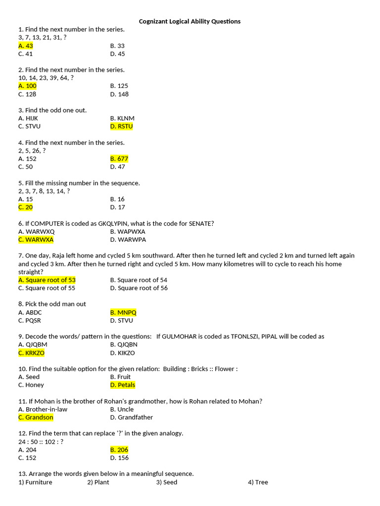 Cognizant Logical Ability Questions | PDF