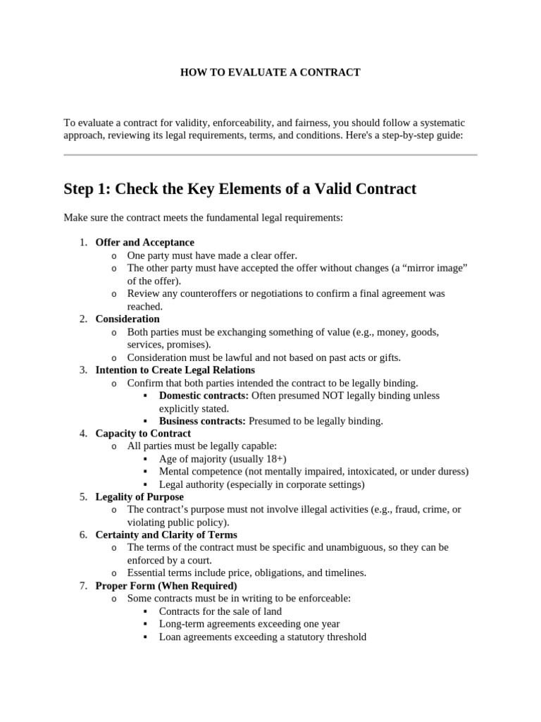 Evaluating Contract Validity and Fairness | PDF | Offer And Acceptance ...