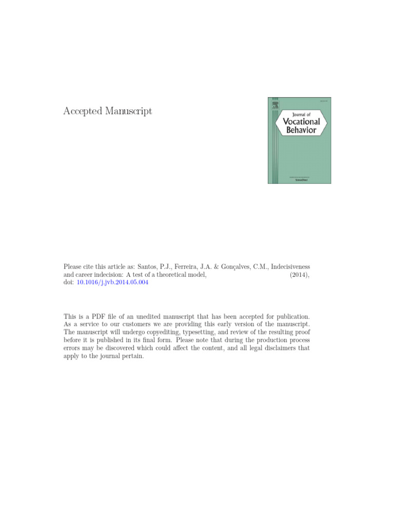 Indecisiveness and Career Indecision | PDF | Cronbach's Alpha ...