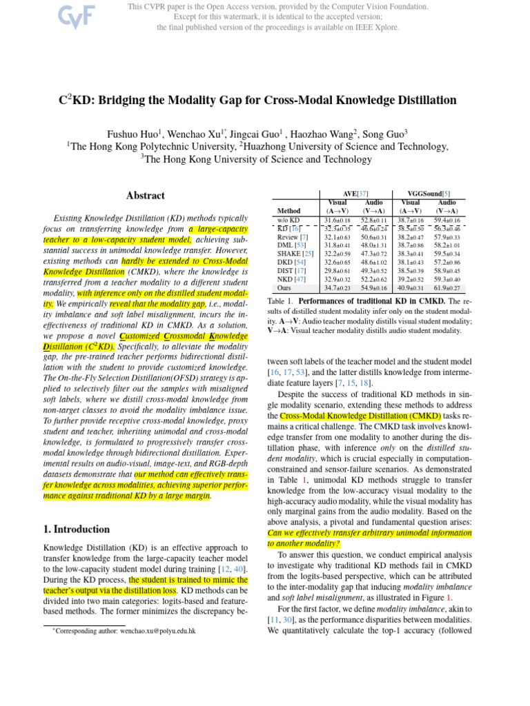 C2KD Bridging The Modality Gap For Cross-Modal Knowledge Distillation CVPR 2024 Paper | PDF ...