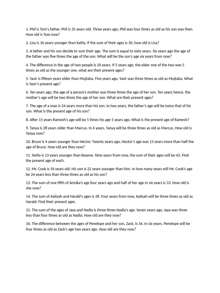Age Word Problems | PDF