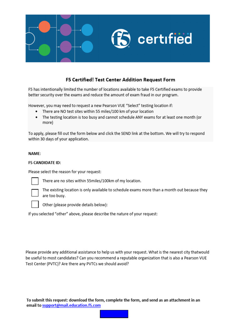 F5 Certified Exam Location Request Guide | PDF