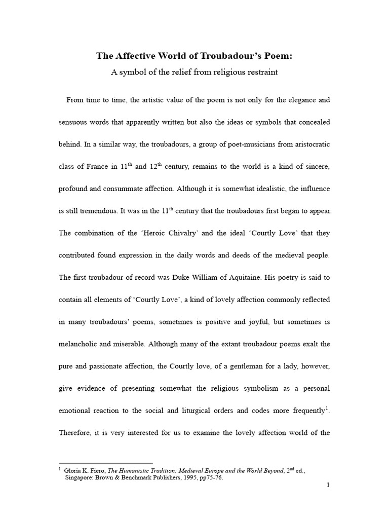 The Affection World of Troubadour Poems | PDF
