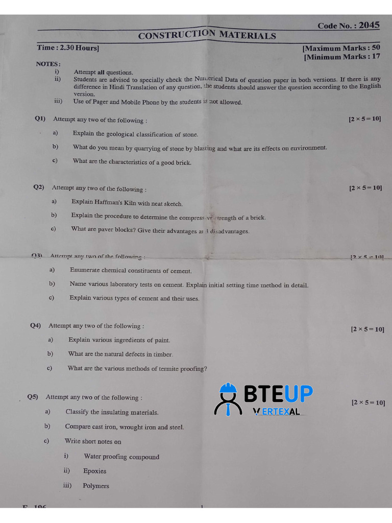 Construction Materials Pyqp March22 | PDF