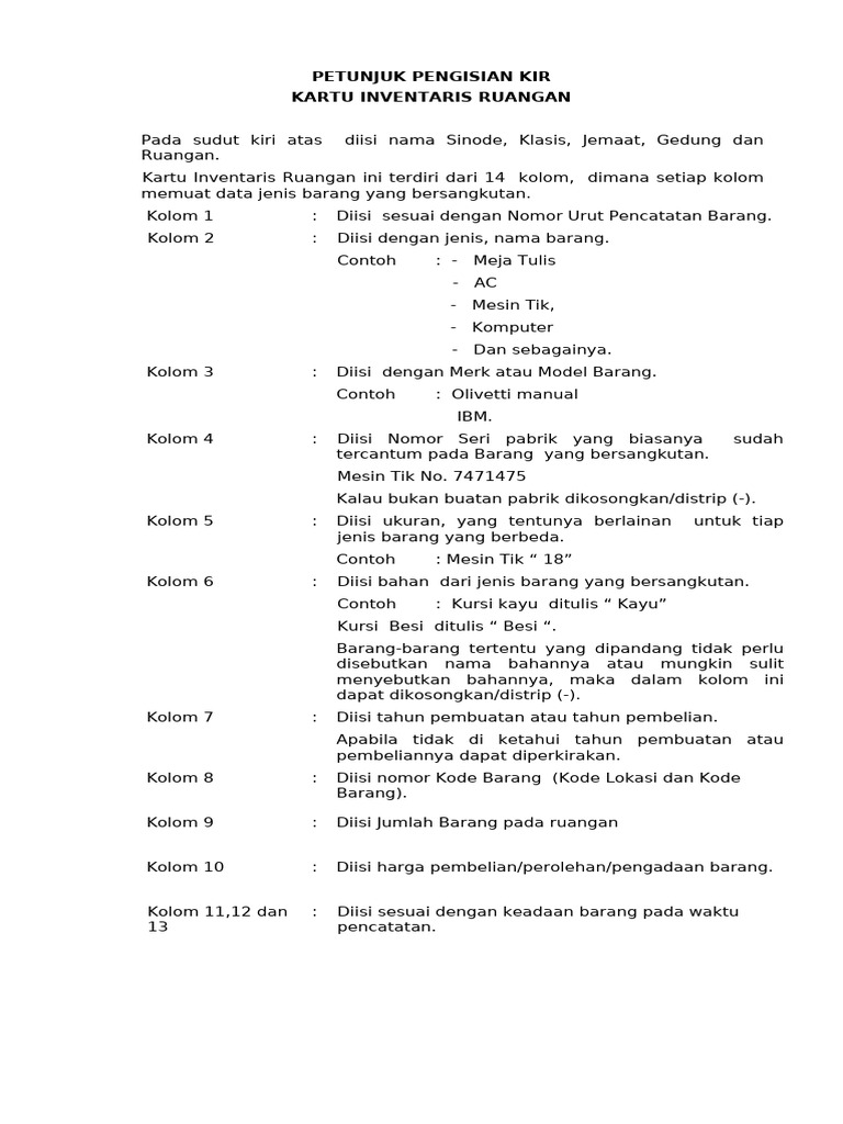 Panduan Pengisian Kartu Inventaris Ruangan | PDF
