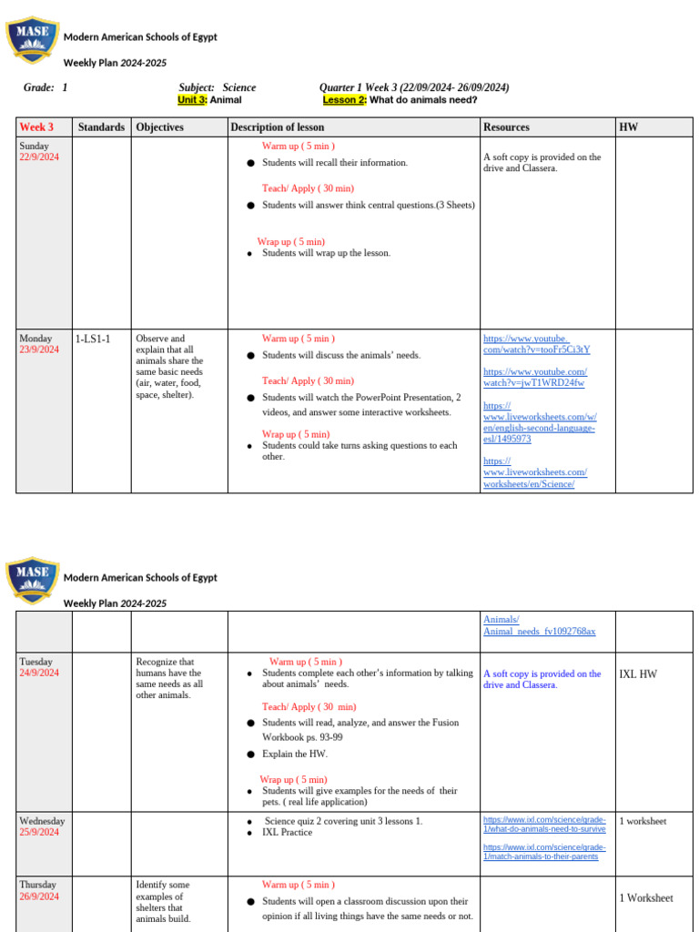 Q1 - Week 3-U3L2 - Weekly Plan | PDF | Worksheet | Learning