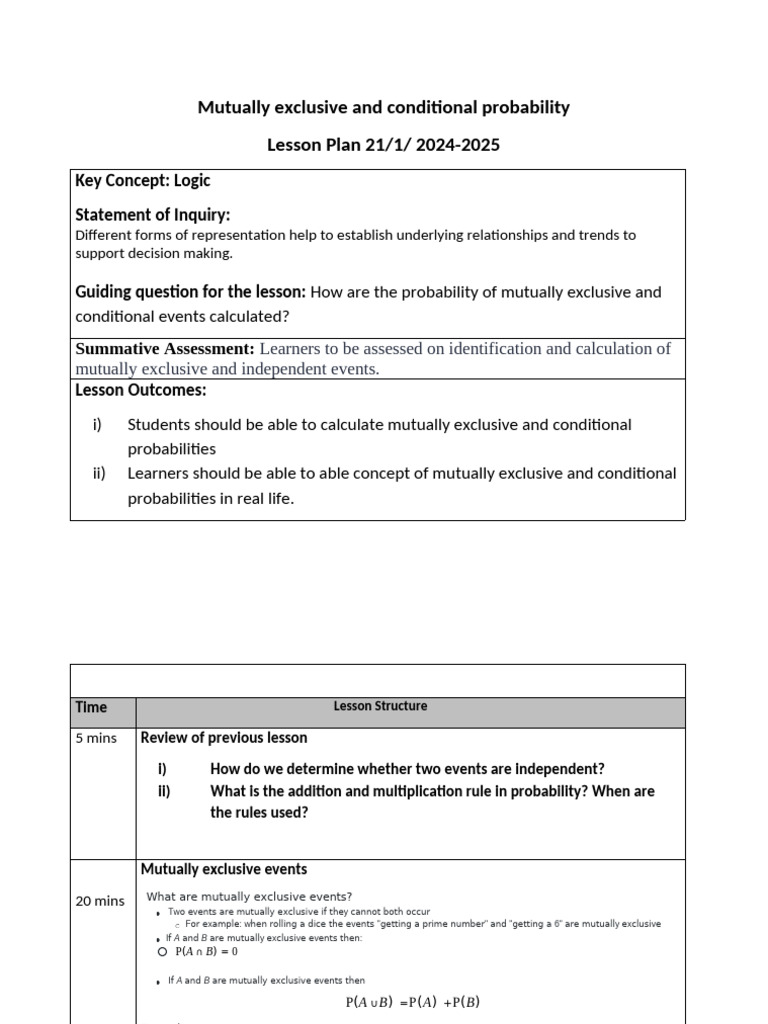 Mutually Exclusive and Conditional Probability | PDF | Probability ...