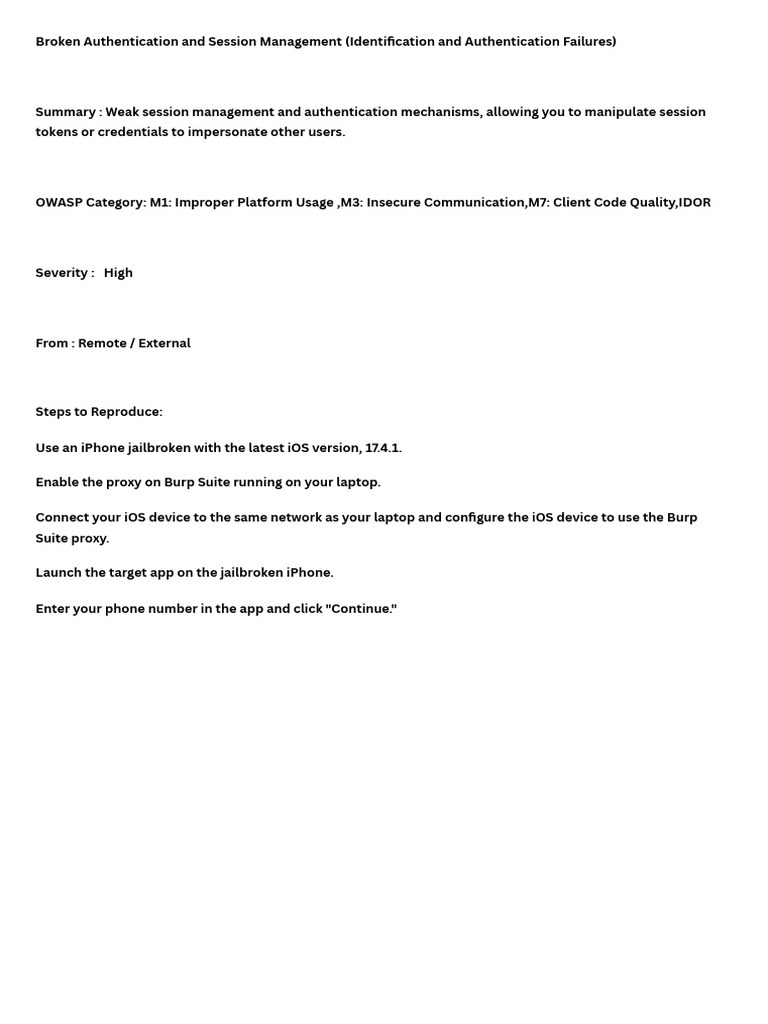 Broken Authentication and Session Management (Identification and Authentication Failures) | PDF ...