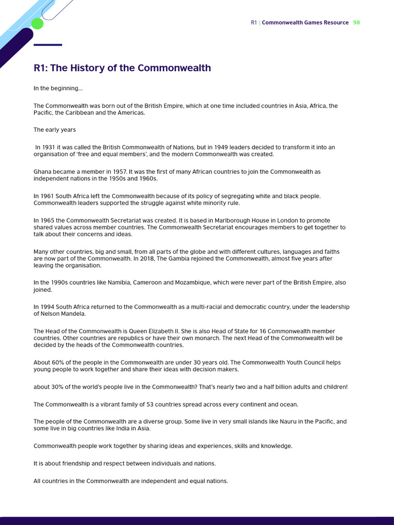 r1 - The History of The Commonwealth | PDF | Commonwealth Of Nations | Africa