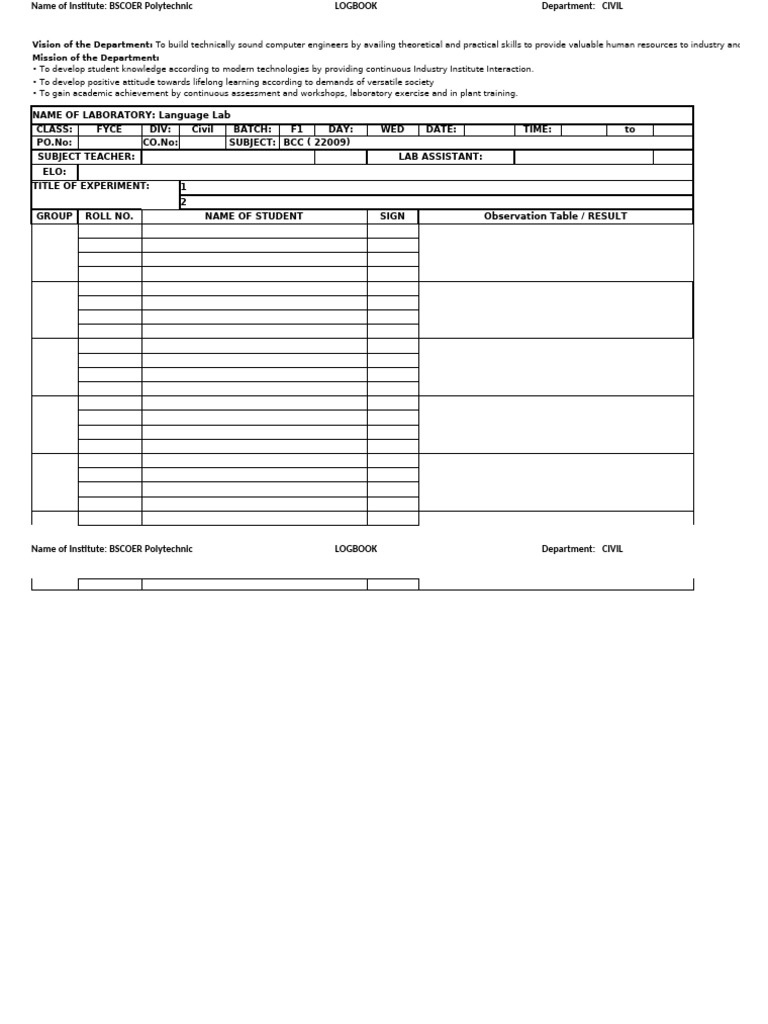 Lab Log Book Format | PDF