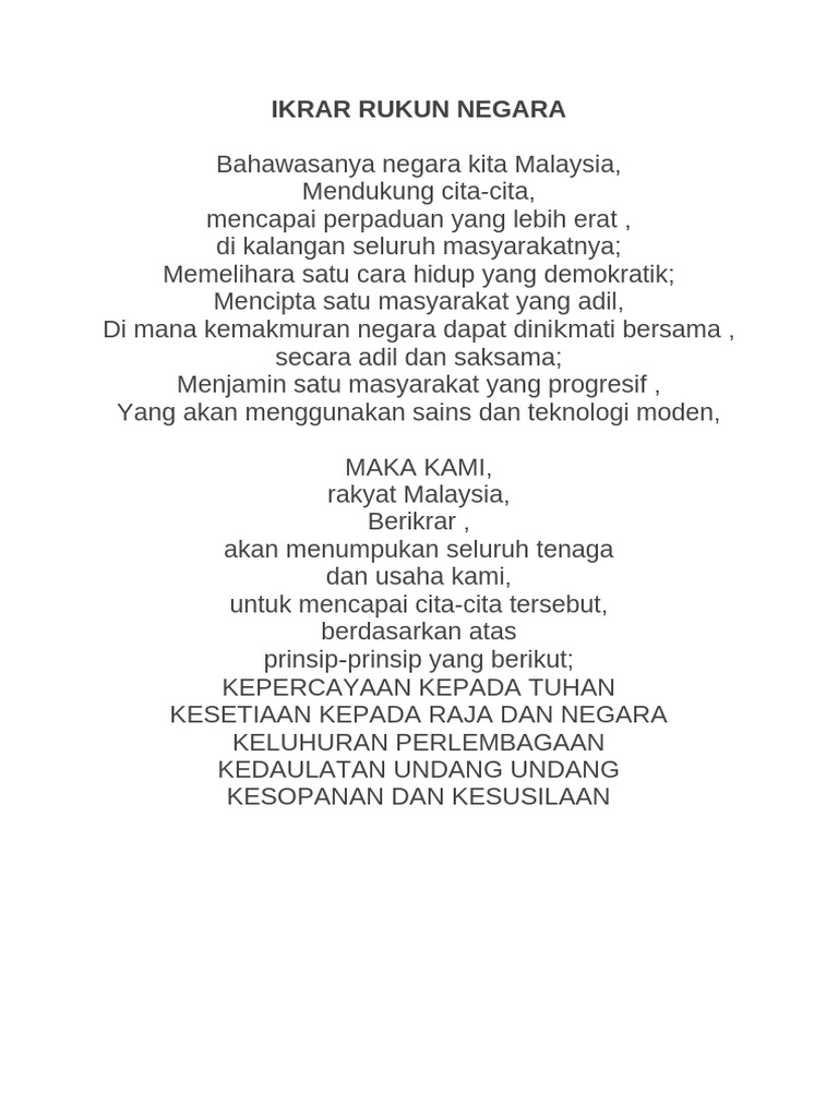 IKRAR RUKUN NEGARA | PDF