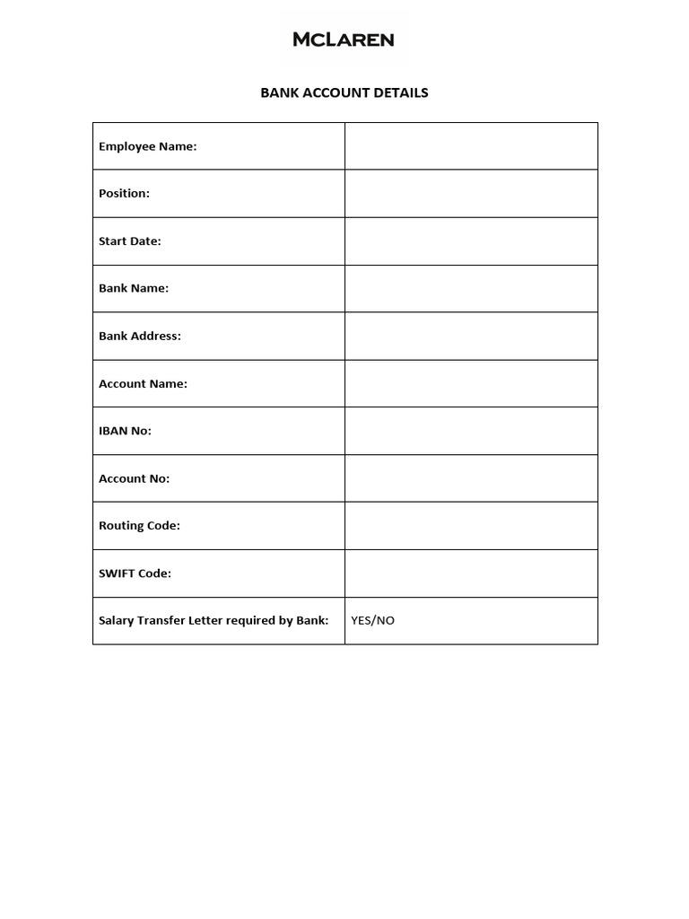 Employee Bank Account Details Form | PDF