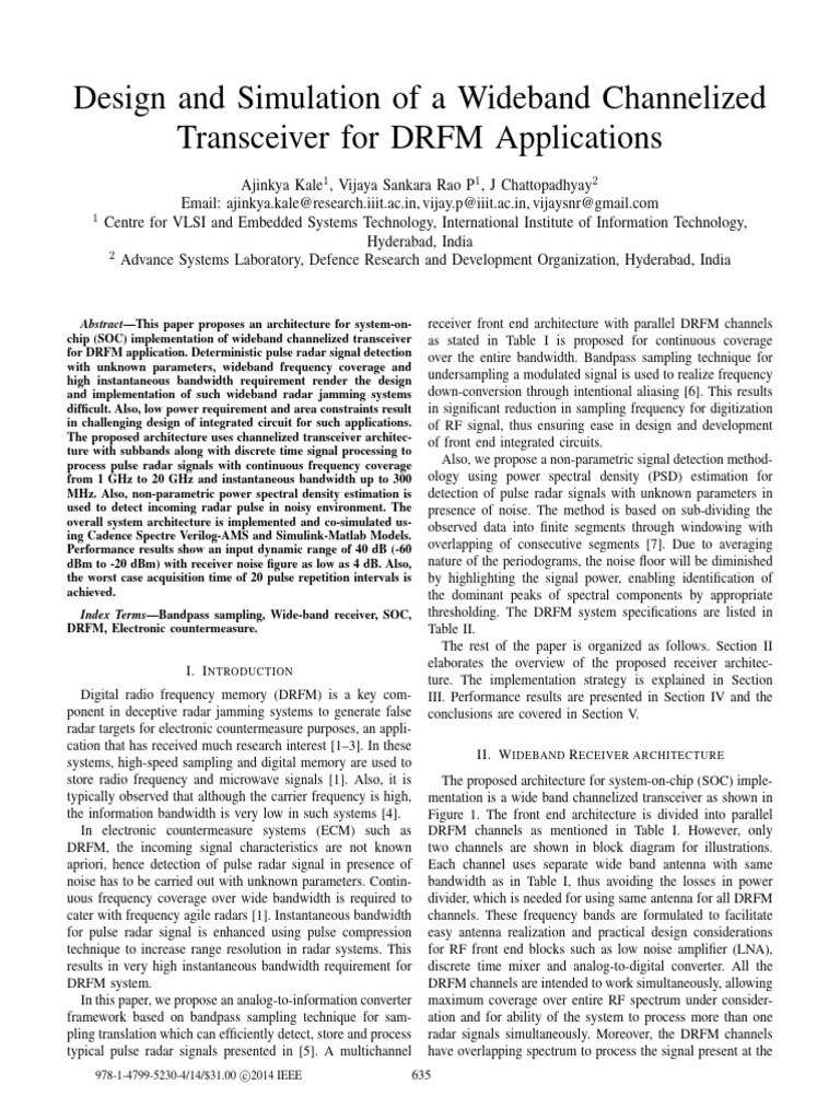 Design and Simulation of A Wideband Channelized Transceiver For DRFM ...