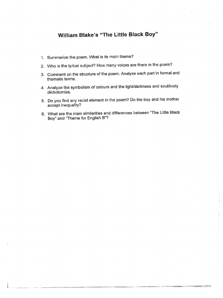 Handout The Little Black Boy | PDF