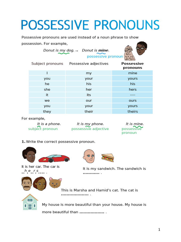 Possessive Pronouns A2 Students Worksheet | PDF | Pronoun | Syntax