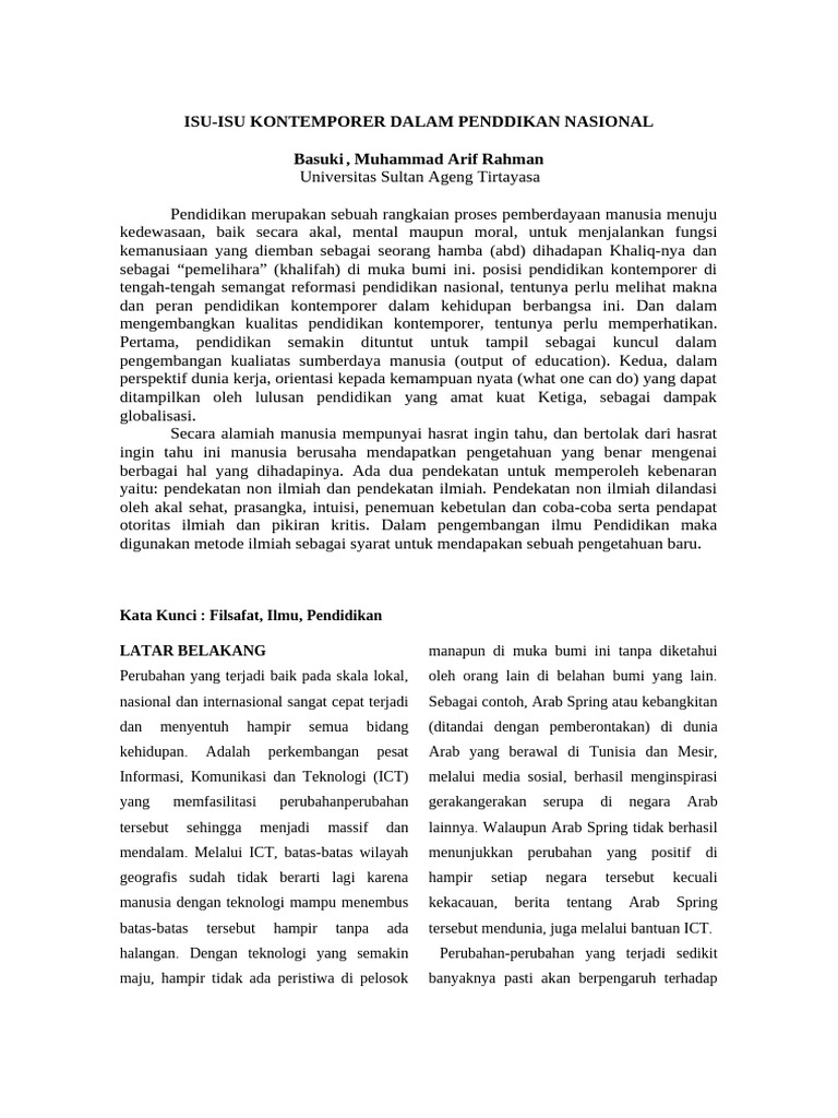 Su-Isu Kontemporer Dalam Penddikan Nasional | PDF