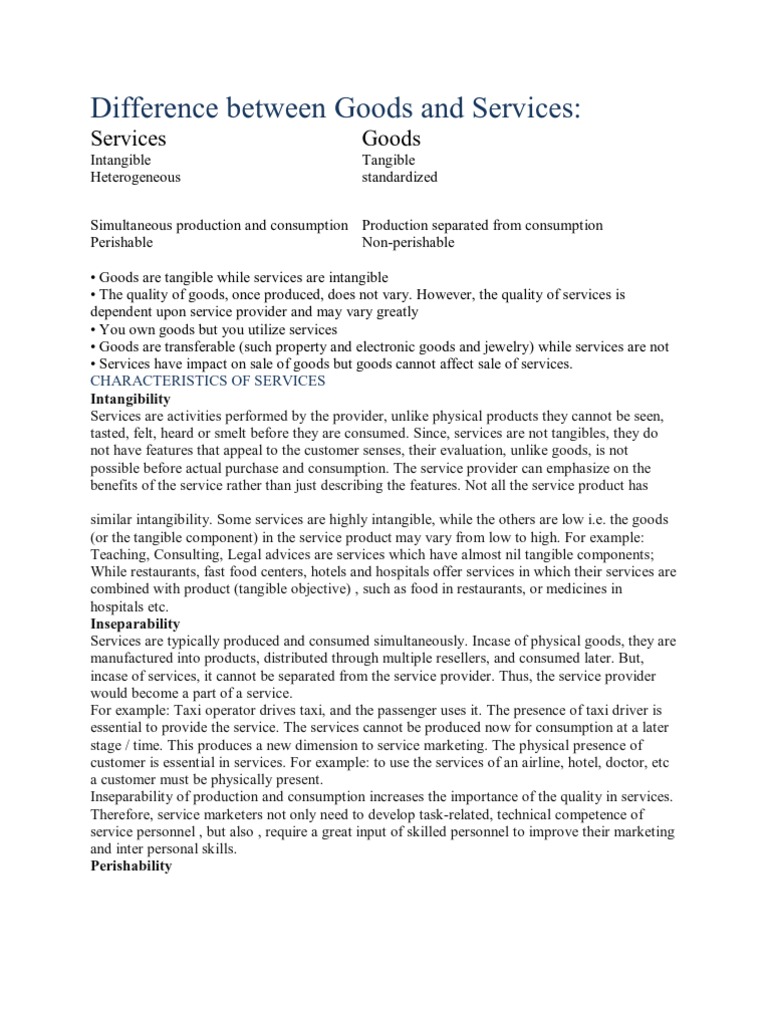 Difference Between Goods and Services | PDF | Goods | Marketing