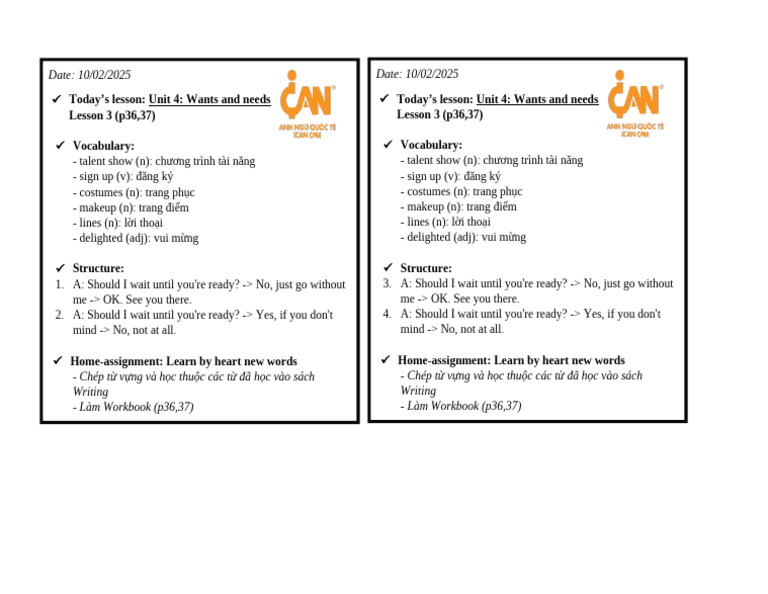 Today's Lesson: Unit 4: Wants and Needs Lesson 3 (p36,37) Vocabulary ...