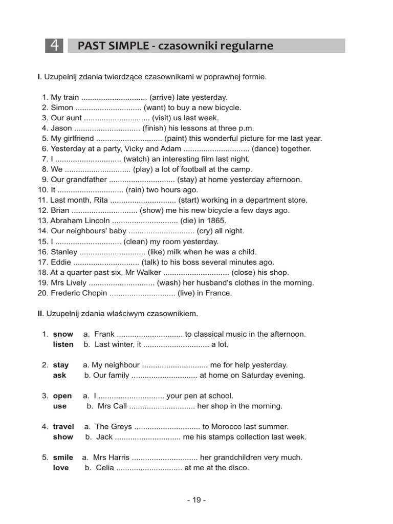Past Simple Regular Verbs Exercises | PDF