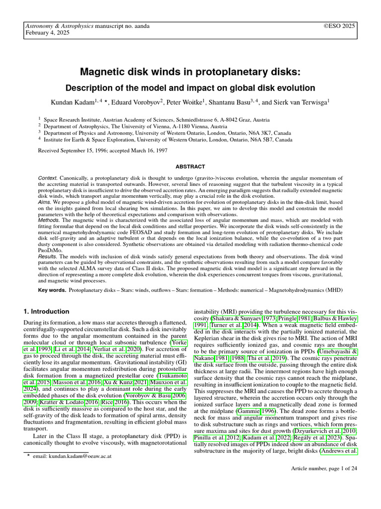 Magnetic Disk Winds in Protoplanetary Disks Descri | PDF | Physics ...