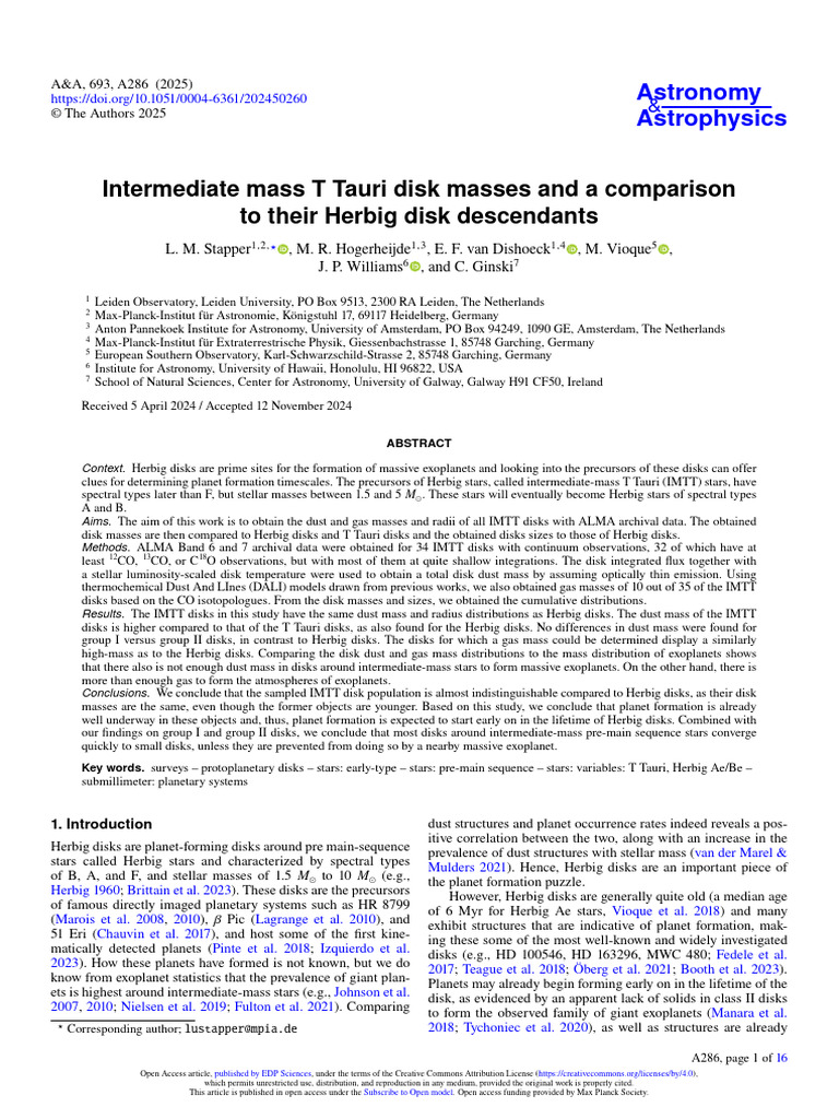 Intermediate Mass T Tauri Disk Masses and A Compar | PDF | Stars ...