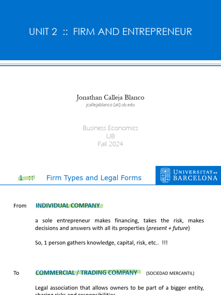 Unit 2, Firm and Entrepreneur | PDF | Partnership | Entrepreneurship