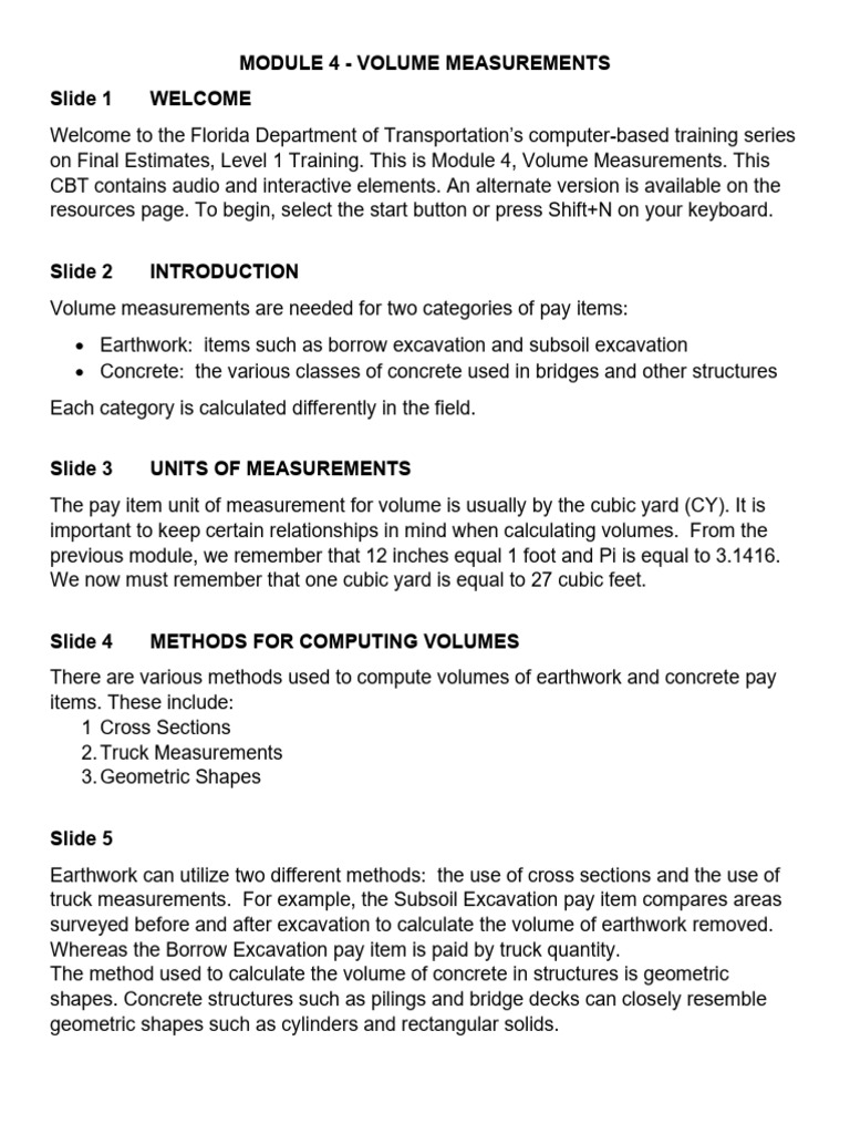 FE Level1 Chapter4 Transcript | PDF | Area | Volume