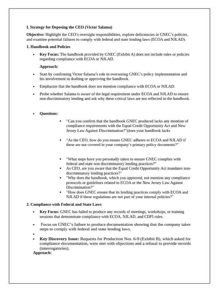 deposition strategy | PDF | Discovery (Law) | Deposition (Law)