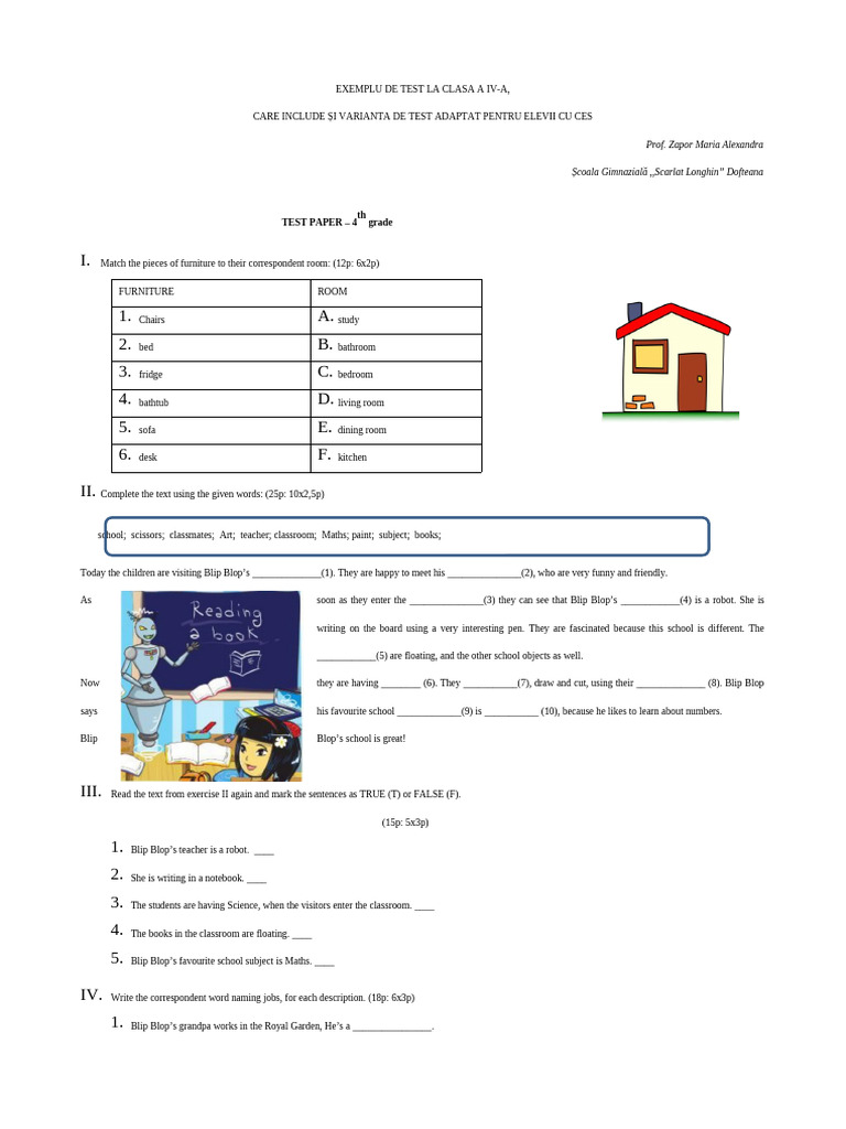 Test Ces Clasa A Iva Model de Bune Practici | PDF | Classroom ...