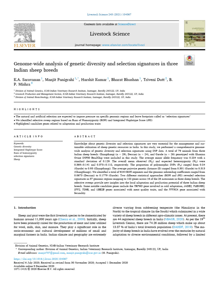 Genome-Wide Analysis of Genetic Diversity and Selection Signatures in ...