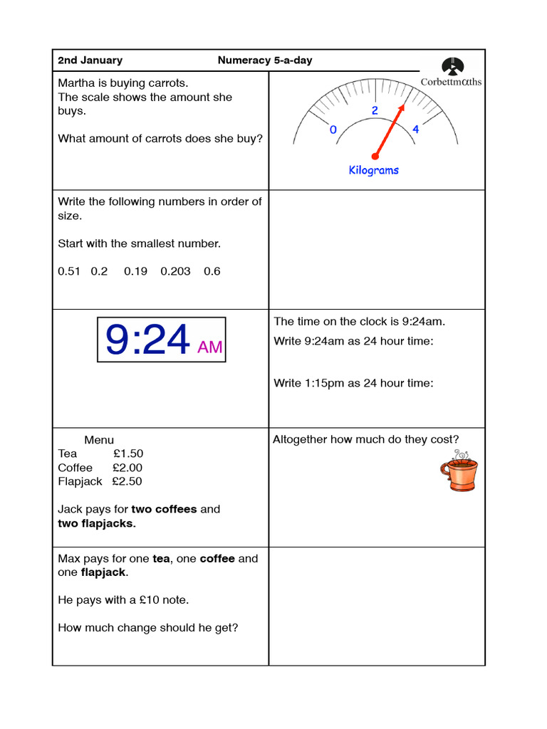 Numeracy Exercises for Time and Money | PDF
