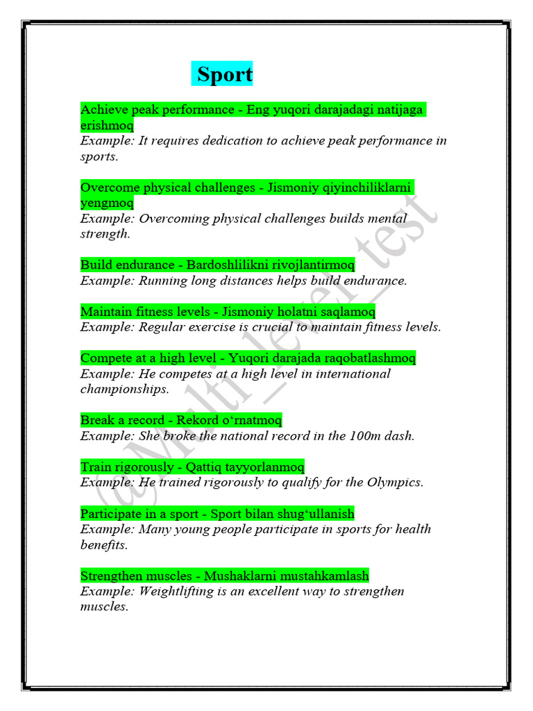 Sport Vocab @multi Level Test | PDF