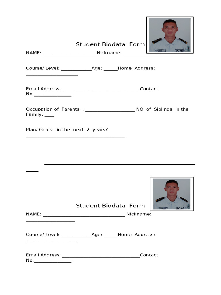 Biodata Form Student | PDF