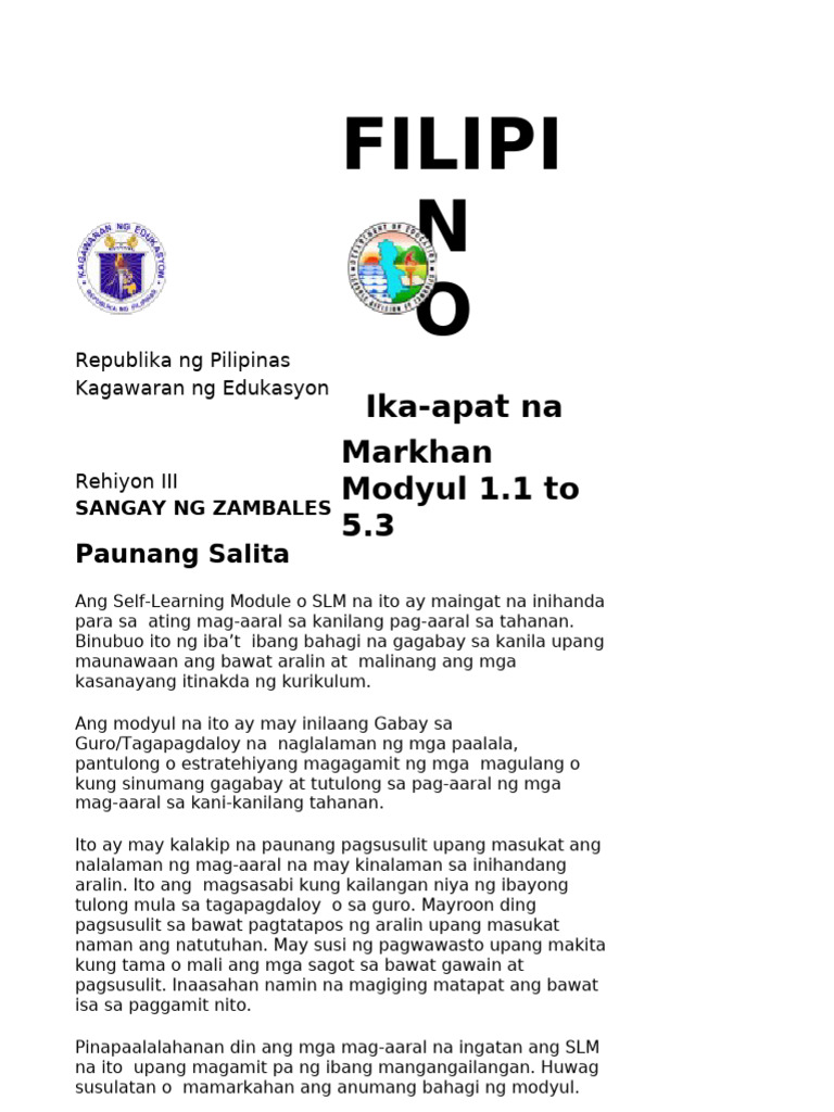 Compilation Filipino4 Q4 Week1-4 | PDF