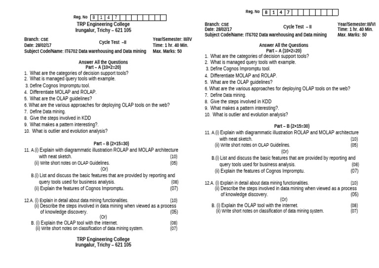 Datawarehousing CT2 - Set 2 | PDF | Information Management | Information Technology