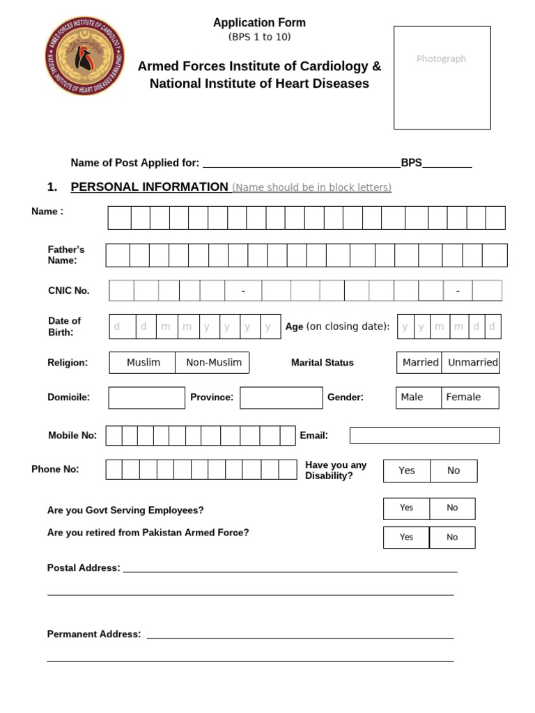 Application Form BPS 1 To 10 3 | PDF