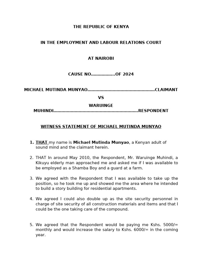 Kenya Employment Court Case 2024 | PDF