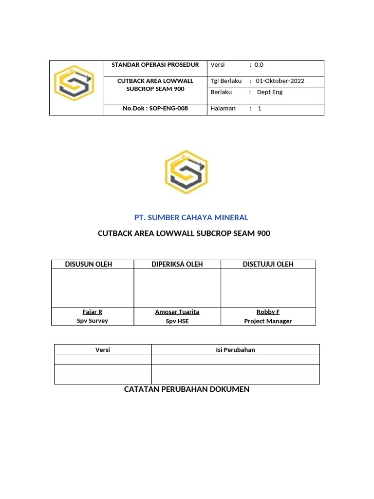 008. SOP-CUTBACK AREA LOWWALL SUBCROP SEAM 900(1) | PDF