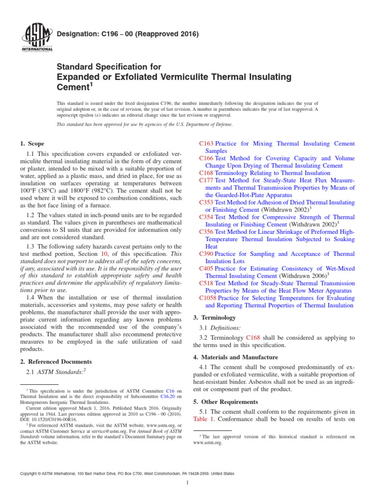 ASTM C 196 - 00 (2016) | PDF | Thermal Insulation | Cement